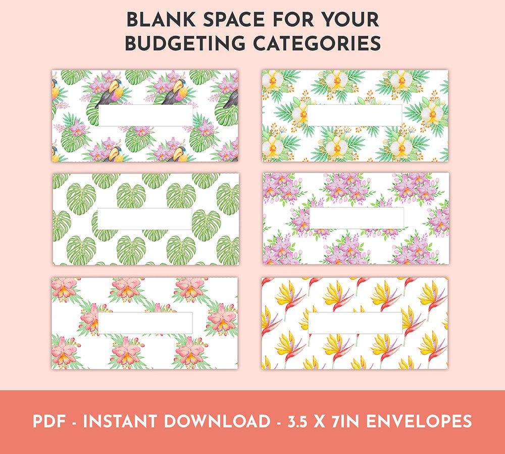 Tropical Watercolor Printable Cash Envelopes With Transaction - Etsy