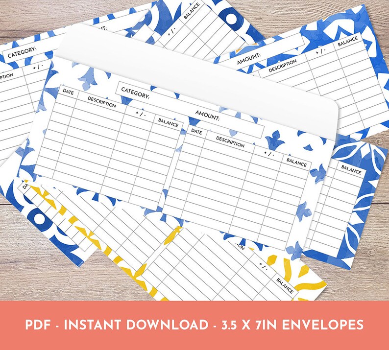 Moroccan Blue Printable Cash Envelopes With Transaction Tracker ...