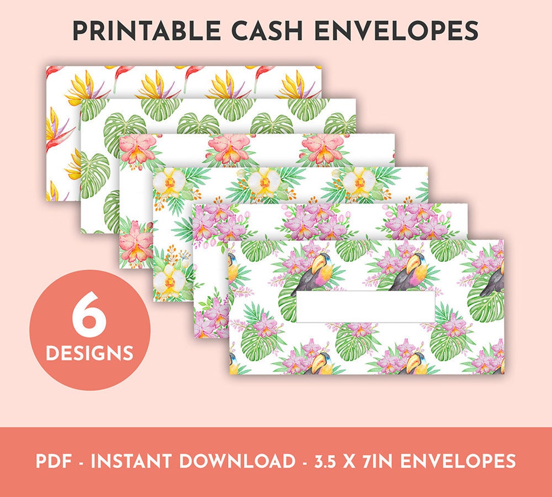 Tropical Watercolor Printable Cash Envelopes With Transaction Tracker ...