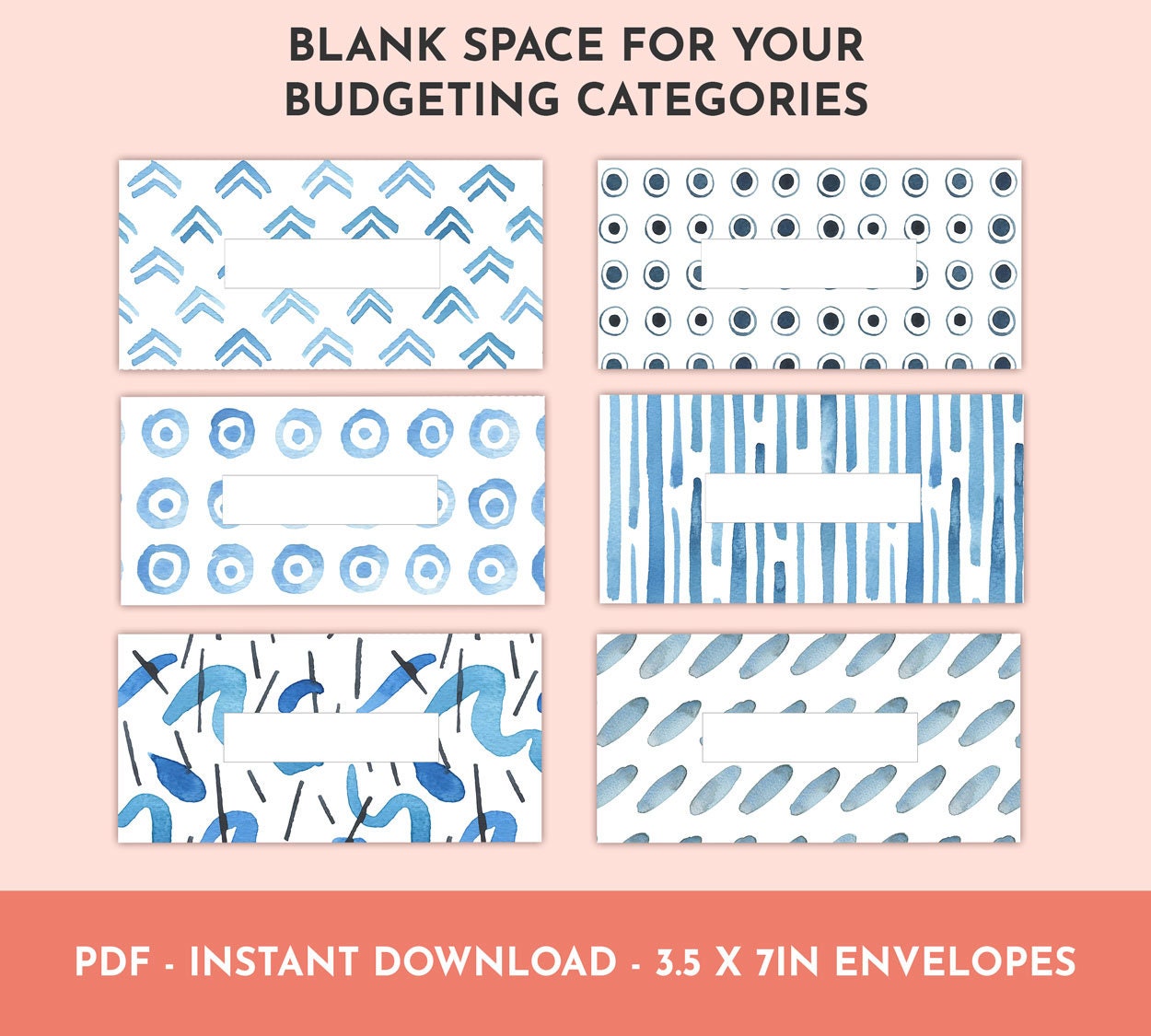 Blue Watercolor Printable Cash Envelopes With Transaction - Etsy