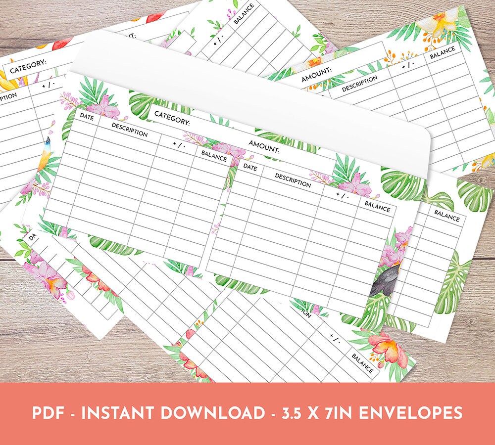 Tropical Watercolor Printable Cash Envelopes With Transaction - Etsy