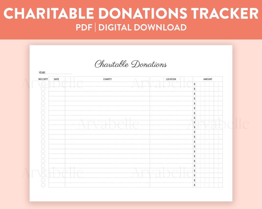 Printable Charitable Donations Tracker - Digital Download, PDF - Etsy