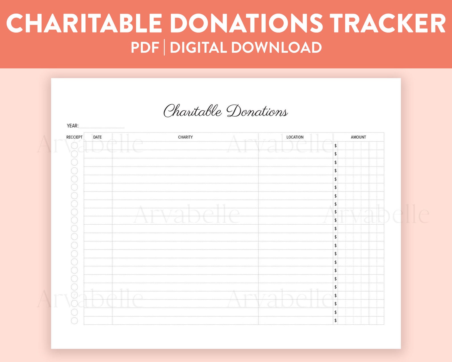 Printable Charitable Donations Tracker - Digital Download, PDF - Etsy