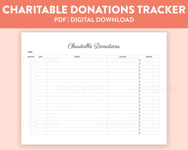 Printable Charitable Donations Tracker - Digital Download, PDF - Etsy