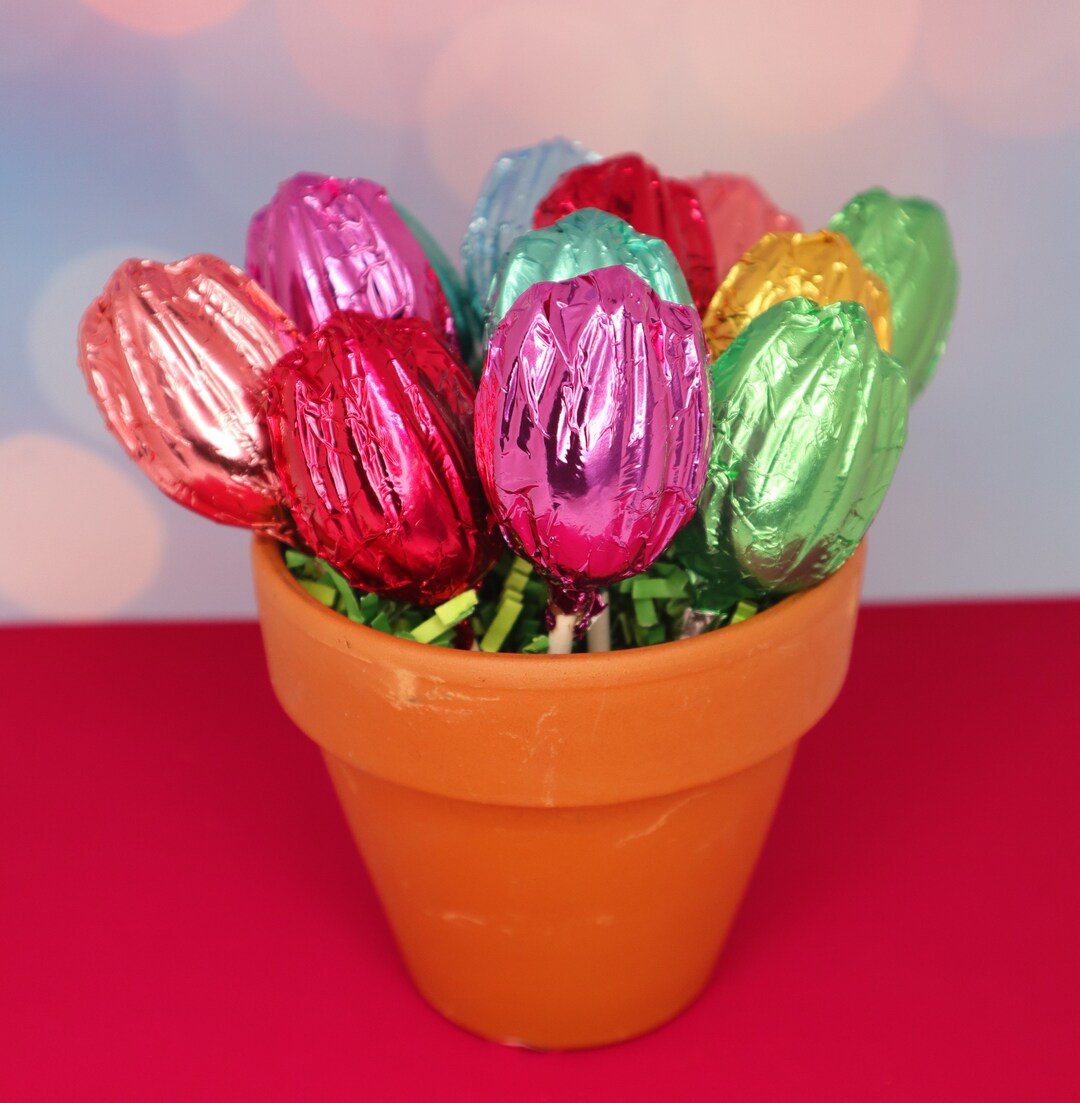 Milk or Dark Chocolate Tulip Lollipops Floral Bouquet 12 Individually ...