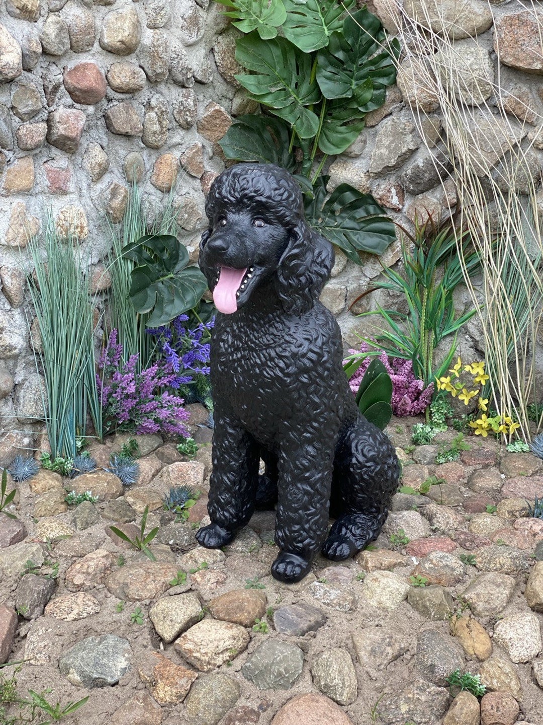 Realistic Poodle Dog Statue Plastic Black Poodle Dog Lover Gift Pet ...