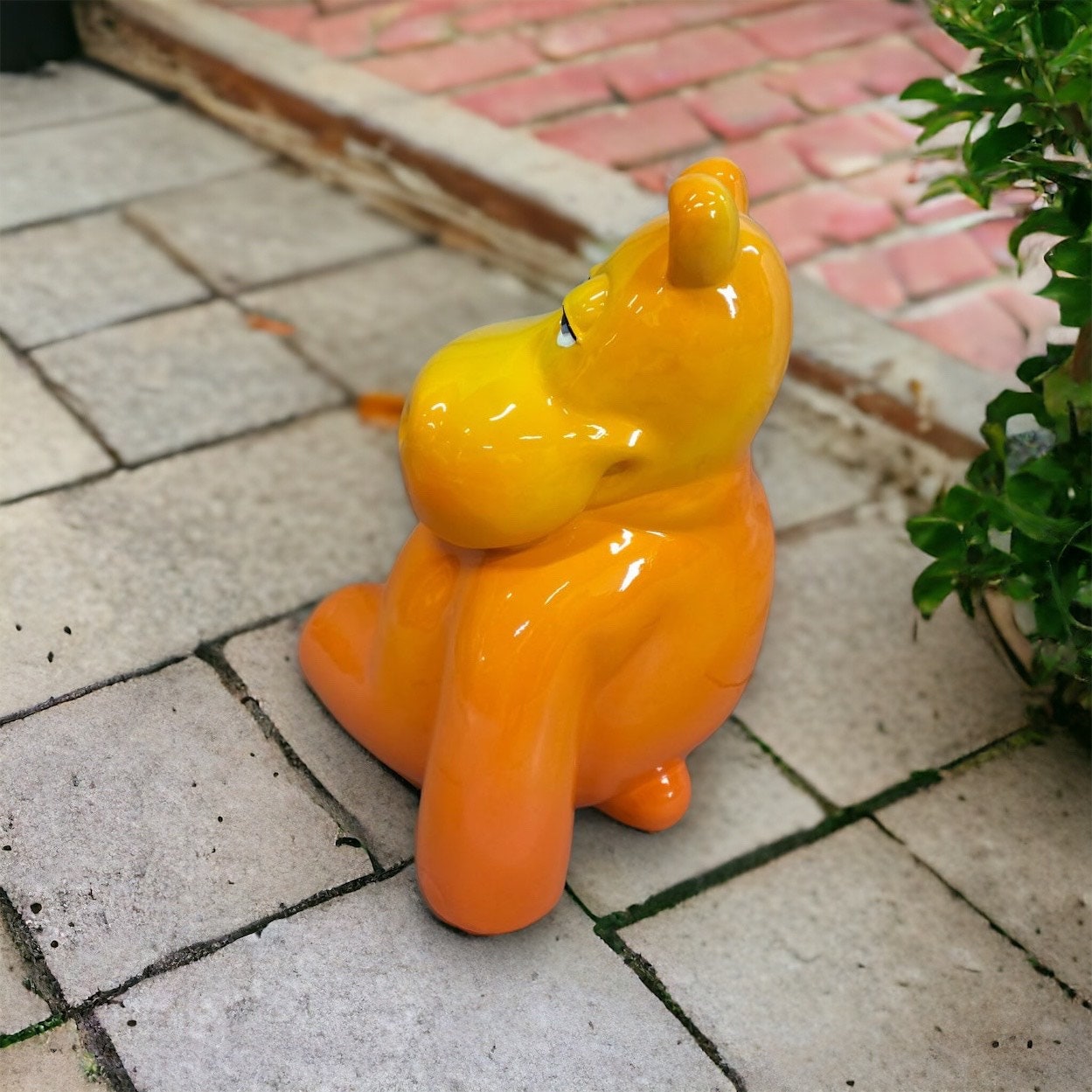 Orange Hippo Statue Plastic Sitting Hippo Contemporary Art Sculpture ...