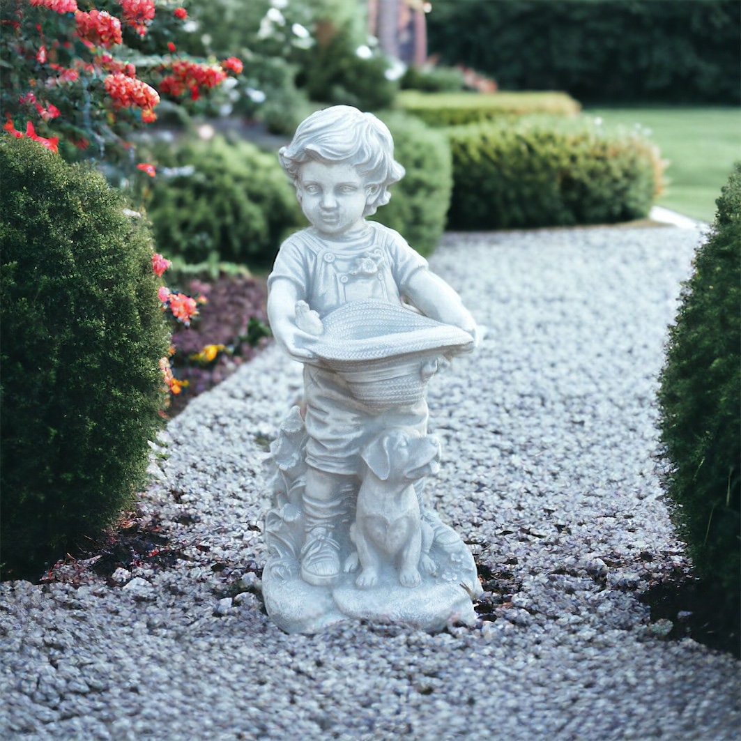 Standing Boy Statue Garden Ornament Boy With Bird Drinker Backyard Decor - Etsy