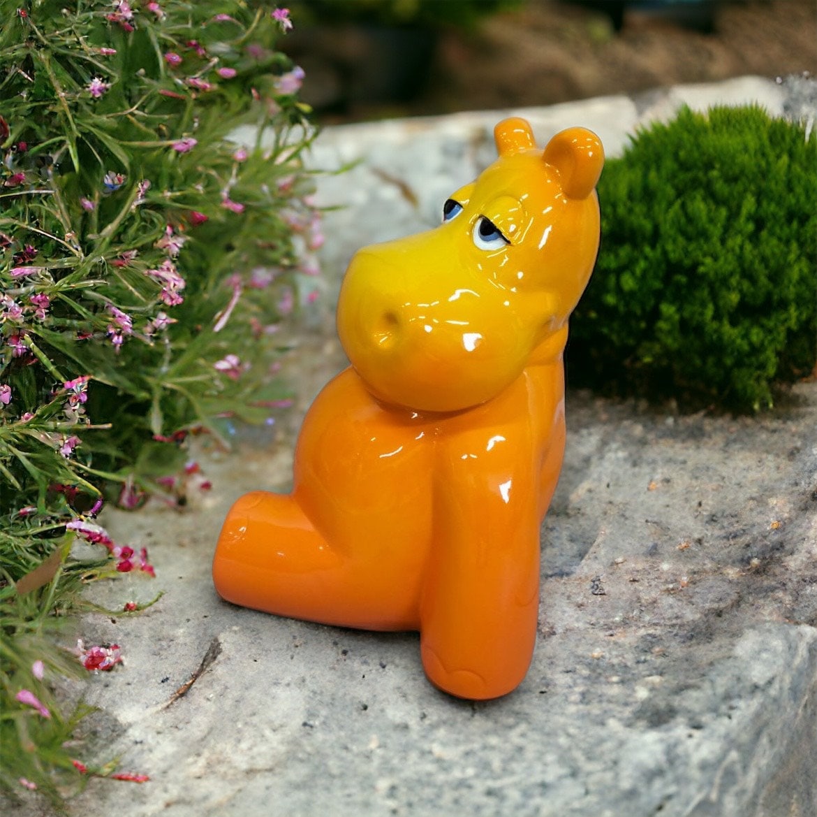 Orange Hippo Statue Plastic Sitting Hippo Contemporary Art Sculpture ...