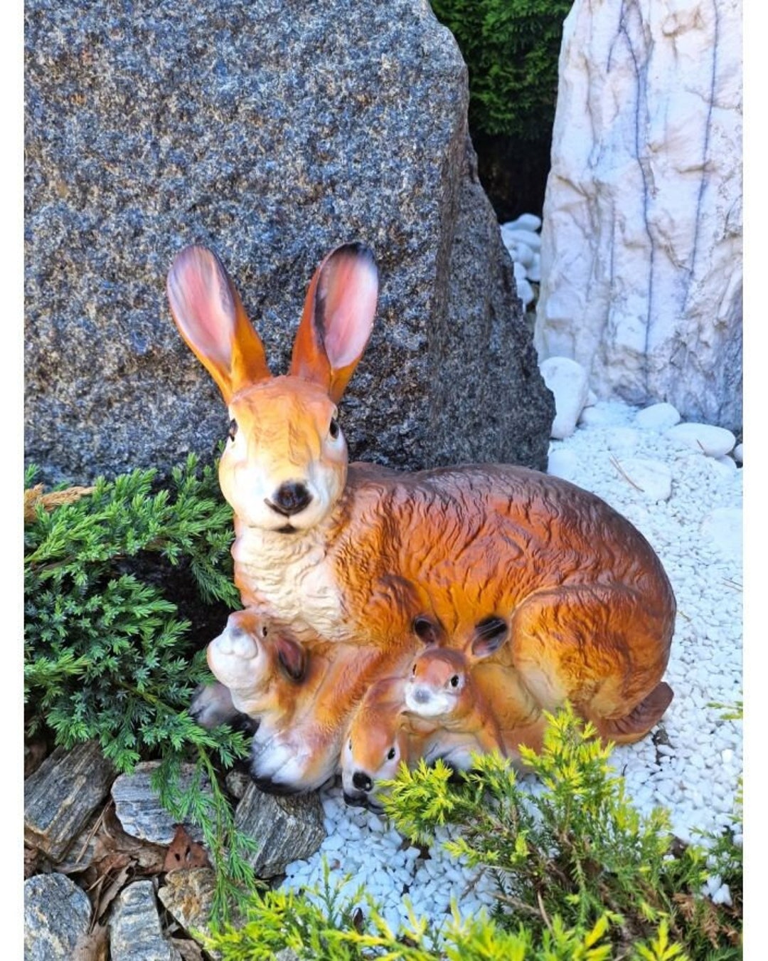 Rabbits Family Sculpture Resin Rabbit Statue Animal Garden Decor Wild ...