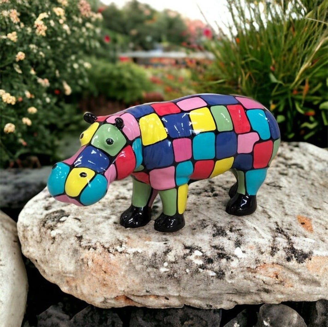 Multicolored Giant Hippopotamus Plastic Hippo Statue Animal Decor Yard ...