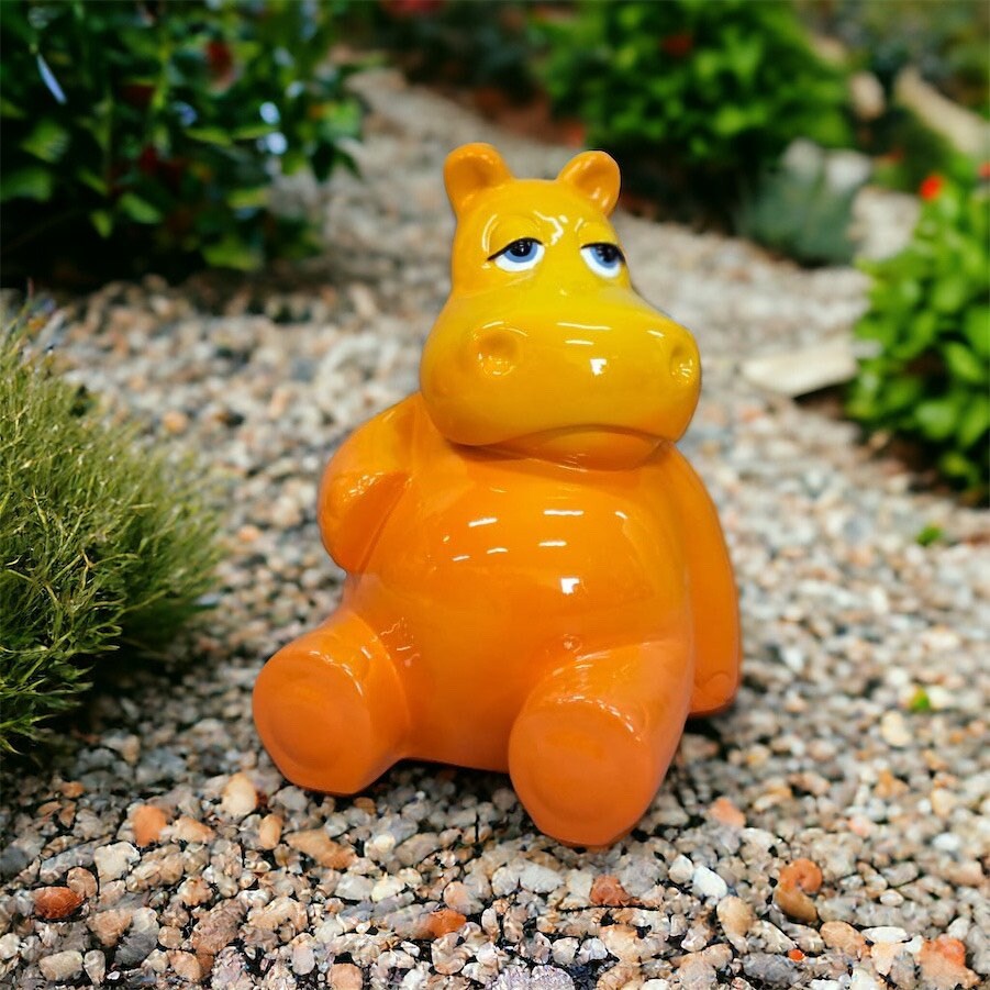 Orange Hippo Statue Plastic Sitting Hippo Contemporary Art Sculpture ...