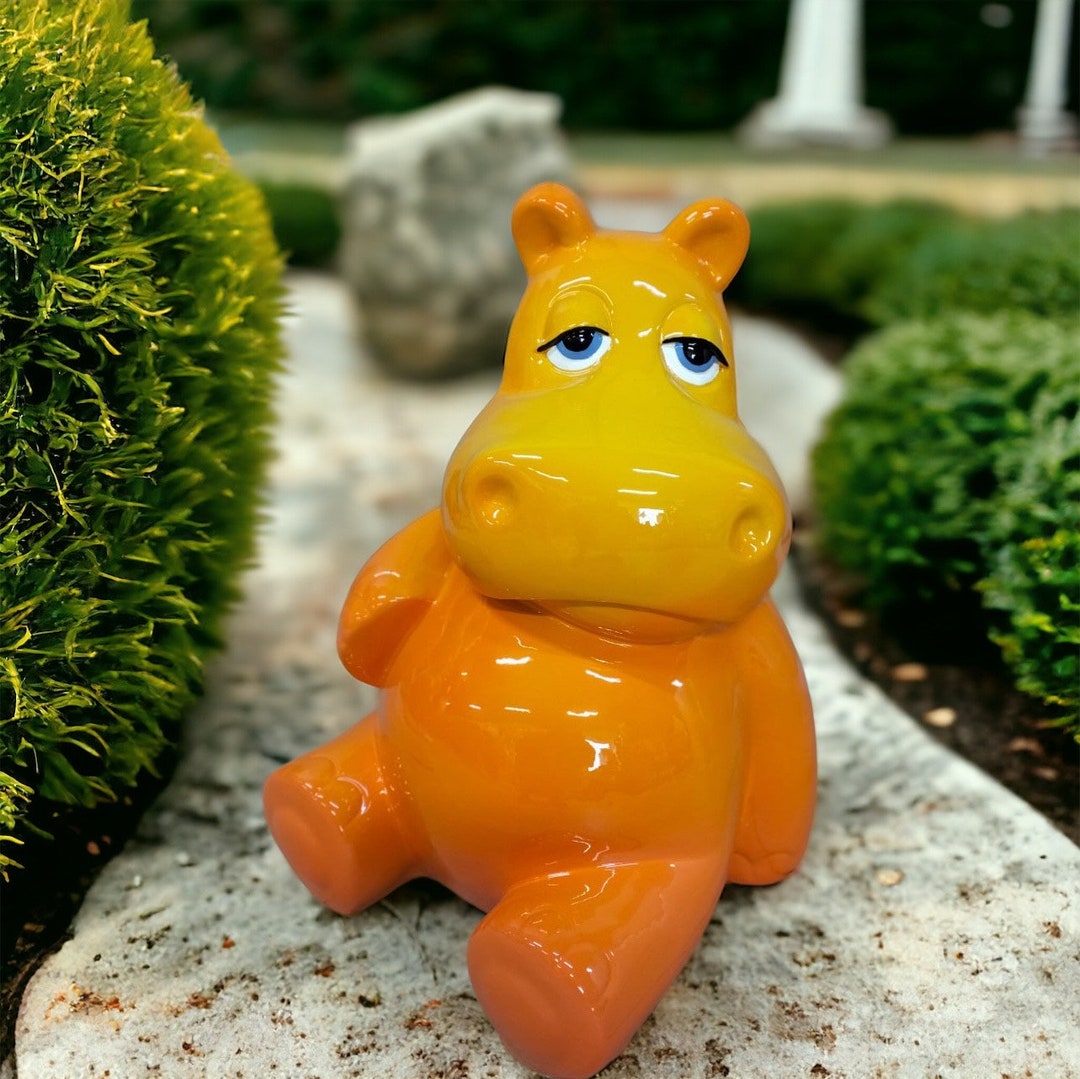 Orange Hippo Statue Plastic Sitting Hippo Contemporary Art Sculpture ...