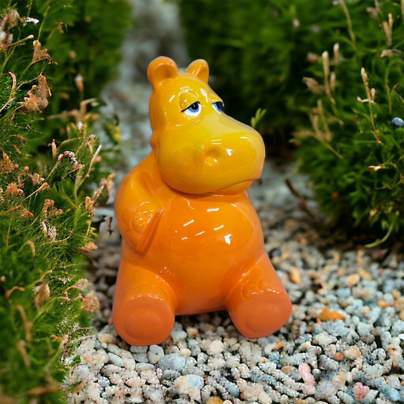 Orange Hippo Statue Plastic Sitting Hippo Contemporary Art Sculpture ...