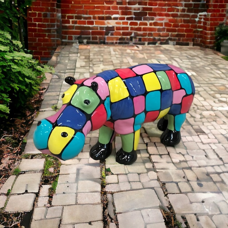 Multicolored Giant Hippopotamus Plastic Hippo Statue Animal Decor Yard ...