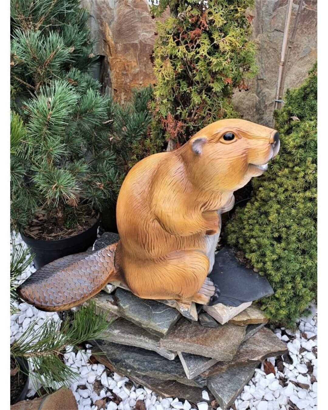 Standing Beaver Statue Realistic Wild Beaver Figure Resin Garden Beaver ...
