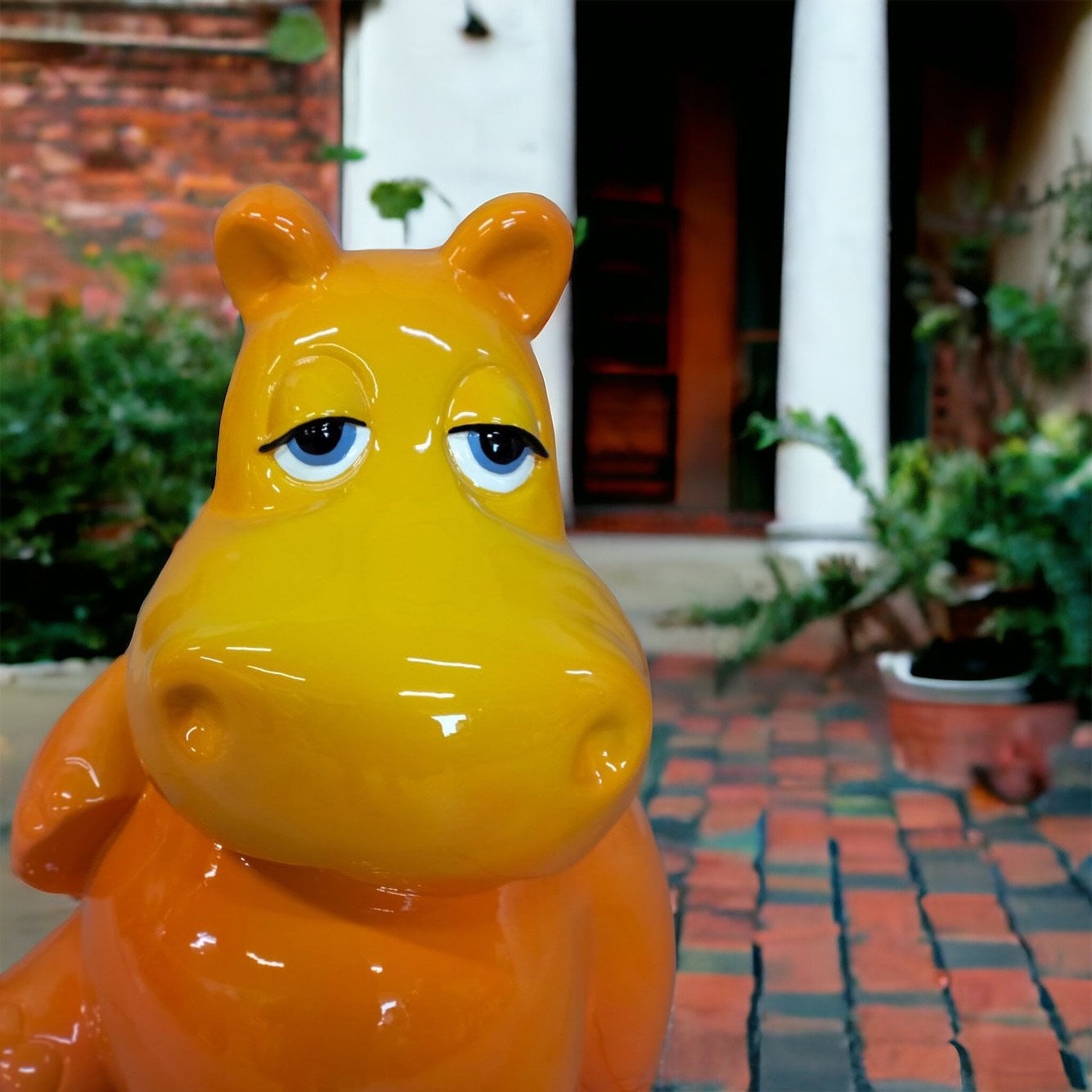 Orange Hippo Statue Plastic Sitting Hippo Contemporary Art Sculpture ...