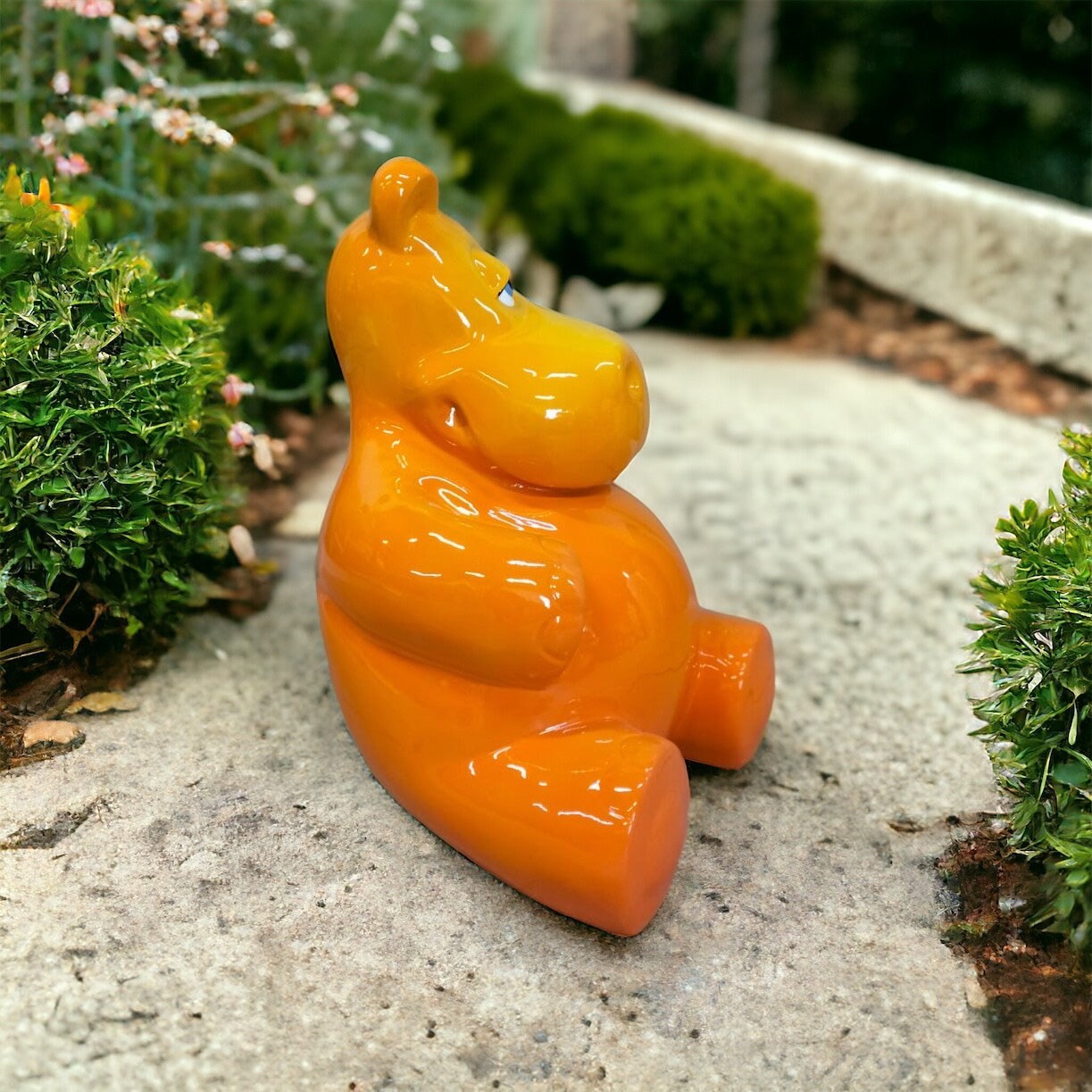 Orange Hippo Statue Plastic Sitting Hippo Contemporary Art Sculpture ...