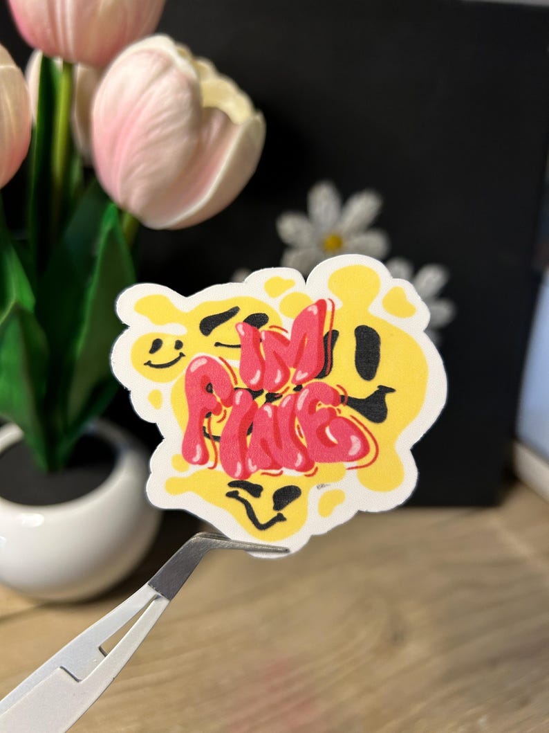 I'm Fine Smiley Face Vinyl Sticker | Laptop, Water Bottle Decal - Etsy