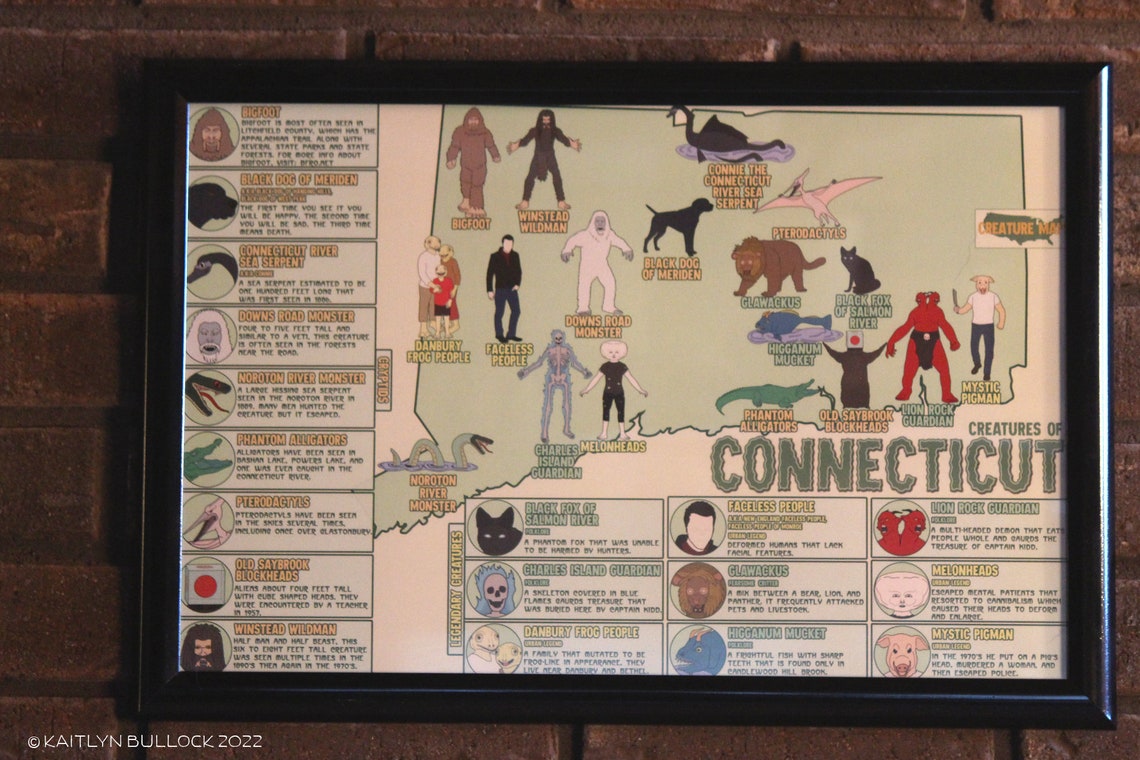 Connecticut Art Print: Cryptids and Creatures of Connecticut - Etsy