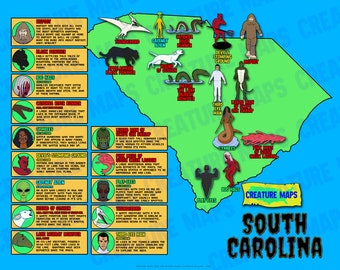 Creaturemap: North Carolina Cryptids & Legends Map | Etsy