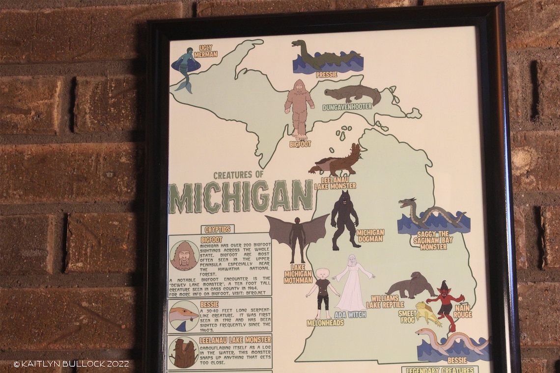 Michigan Art Print: Cryptids and Creatures of Michigan - Etsy