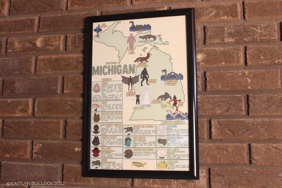 Michigan Art Print: Cryptids and Creatures of Michigan - Etsy