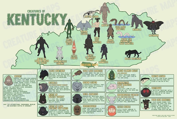 Kentucky Art Print: Cryptids and Creatures of Kentucky - Etsy