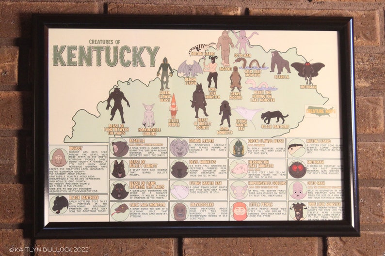 Kentucky Art Print: Cryptids and Creatures of Kentucky - Etsy
