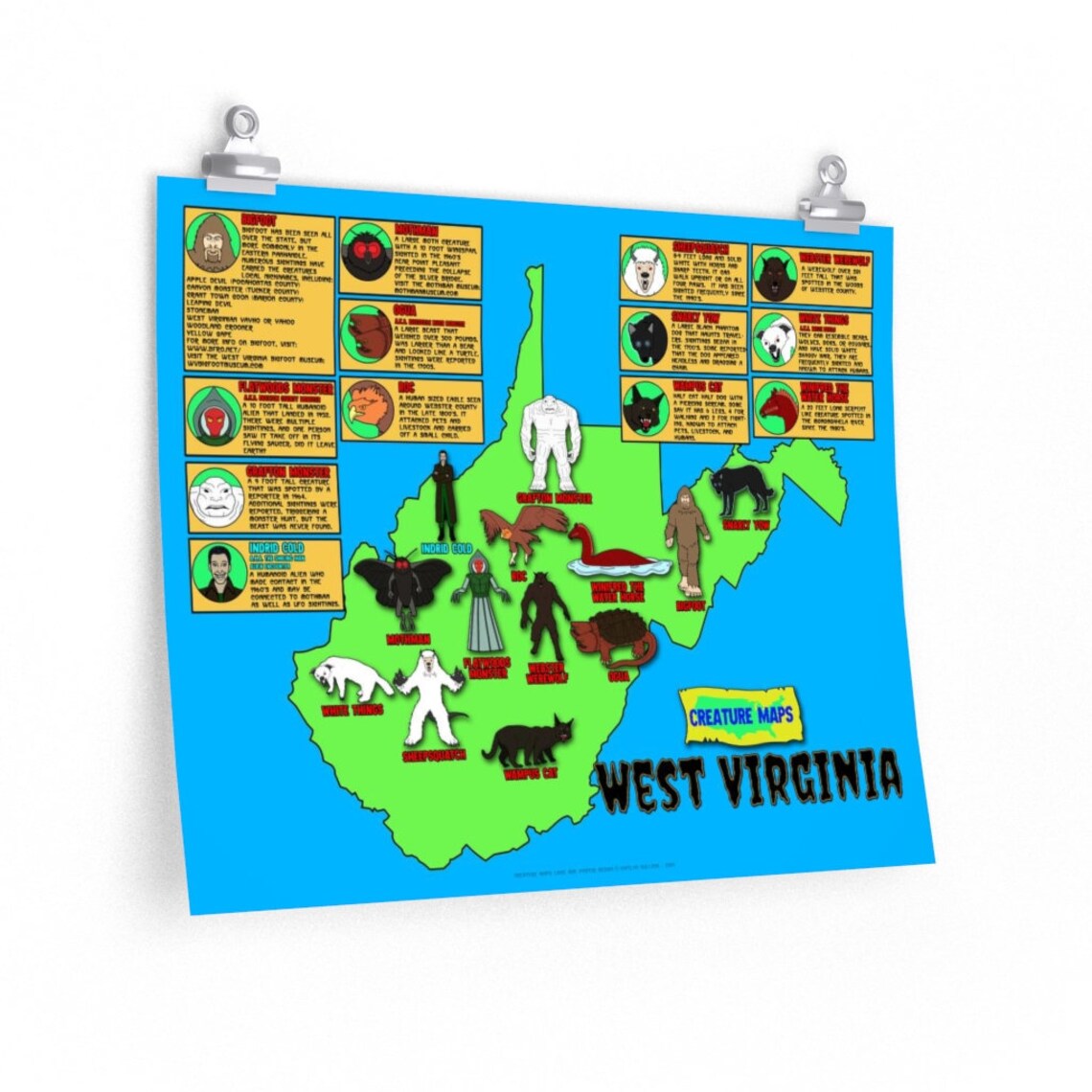 Creaturemap: West Virginia Cryptids & Legends Map | Etsy