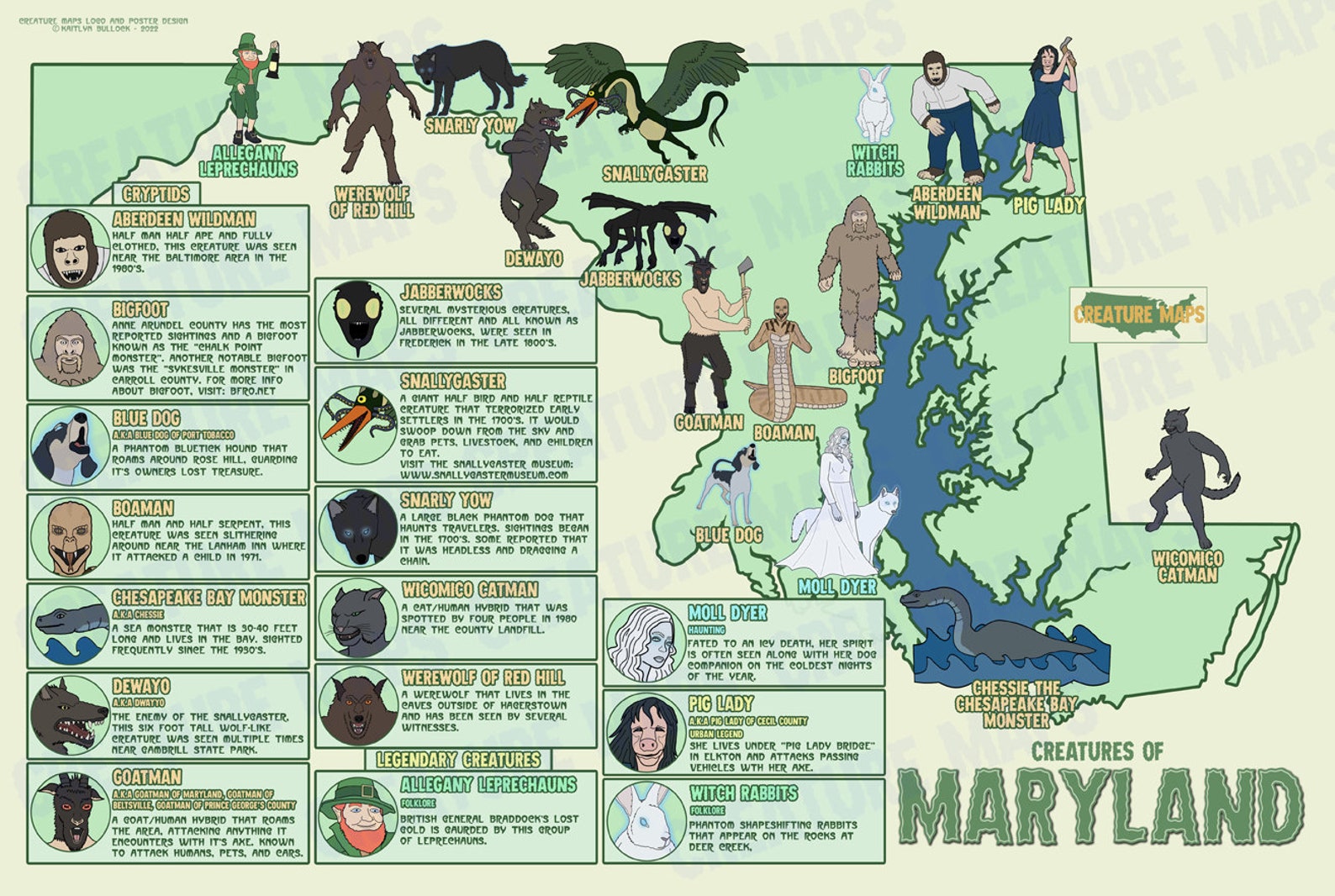 Maryland Art Print: Cryptids and Creatures of Maryland - Etsy