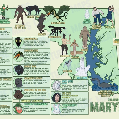 Famous Cryptids of Maryland Print - Etsy