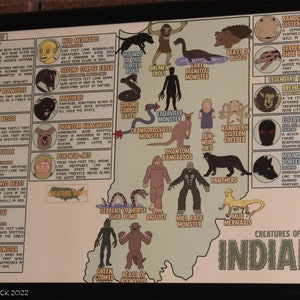 Indiana Art Print: Cryptids and Creatures of Indiana - Etsy