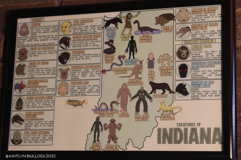 Indiana Art Print: Cryptids and Creatures of Indiana - Etsy