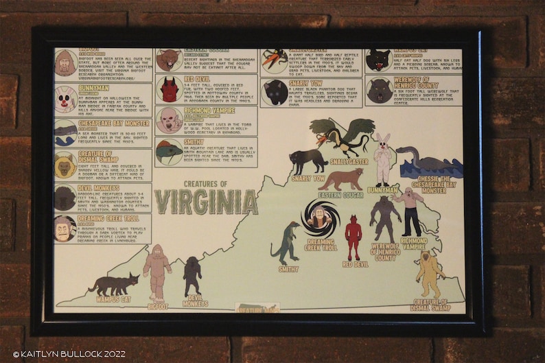 Virginia Art Print: Cryptids and Creatures of Virginia - Etsy