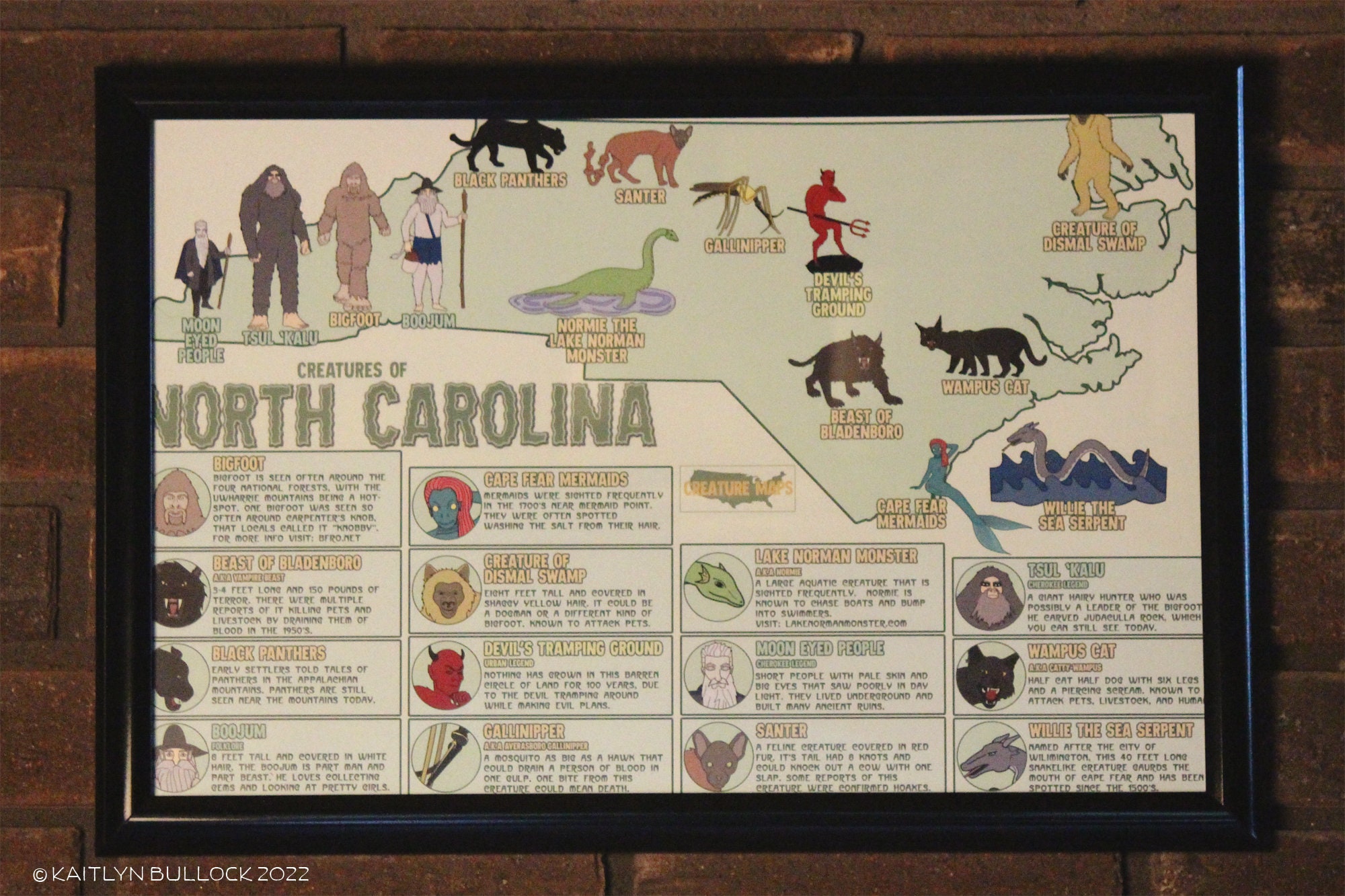 North Carolina Art Print: Cryptids and Creatures of North Carolina - Etsy