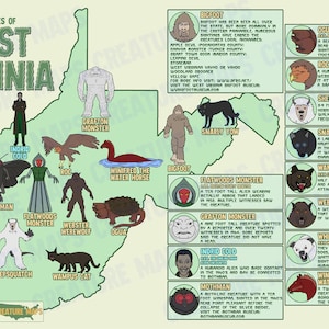 West Virginia Art Print: Cryptids and Creatures of West Virginia - Etsy