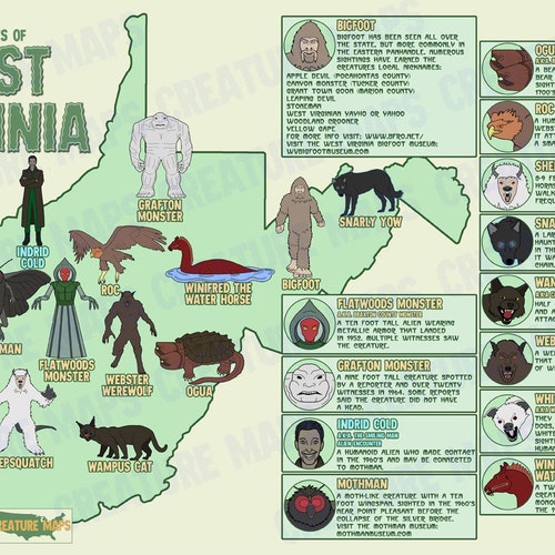 Ohio Art Print: Cryptids and Creatures of Ohio - Etsy