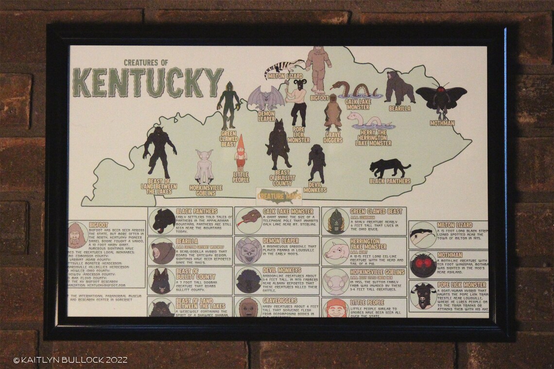 Kentucky Art Print: Cryptids and Creatures of Kentucky - Etsy