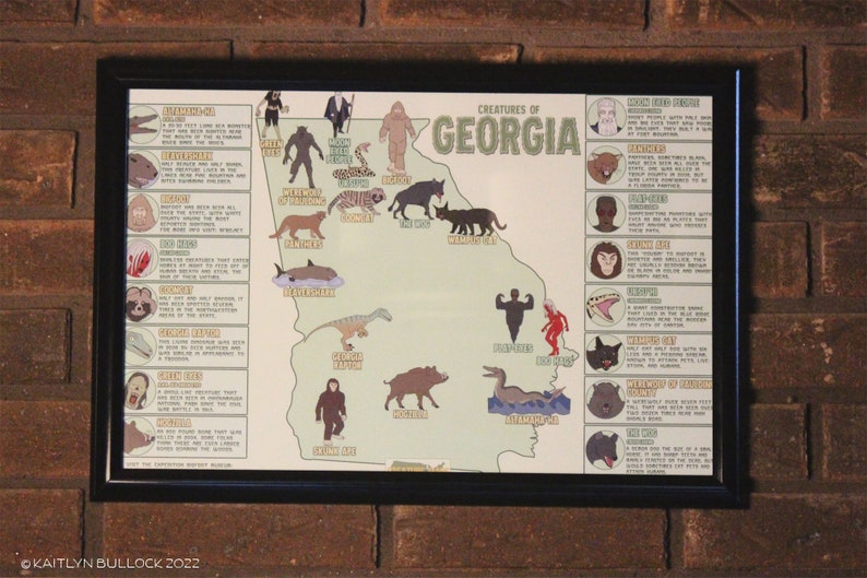 Georgia Art Print: Cryptids and Creatures of Georgia - Etsy