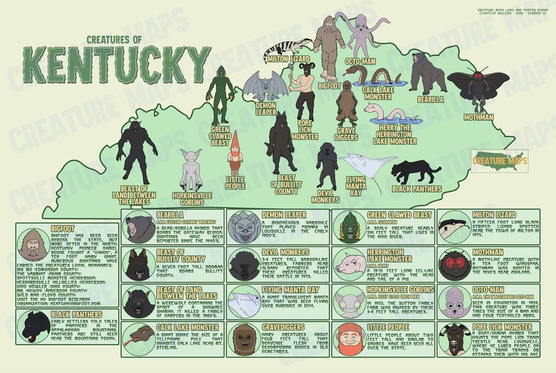 Kentucky Art Print: Cryptids and Creatures of Kentucky - Etsy