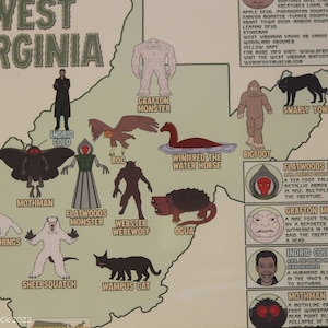West Virginia Art Print: Cryptids and Creatures of West Virginia - Etsy