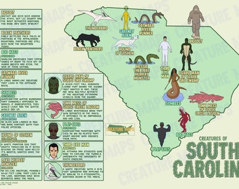 North Carolina Art Print: Cryptids and Creatures of North Carolina - Etsy