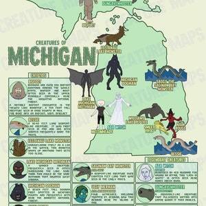 Michigan Art Print: Cryptids and Creatures of Michigan - Etsy