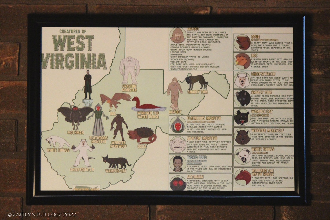 West Virginia Art Print: Cryptids and Creatures of West Virginia - Etsy