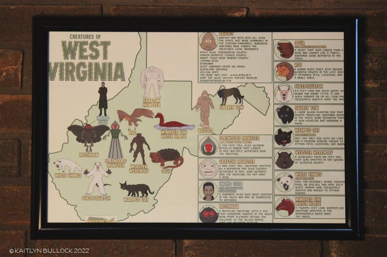 West Virginia Art Print: Cryptids and Creatures of West Virginia - Etsy