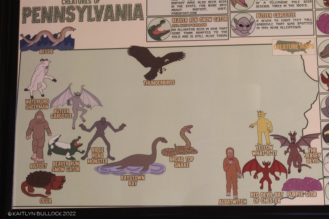 Pennsylvania Art Print: Cryptids and Creatures of Pennsylvania - Etsy