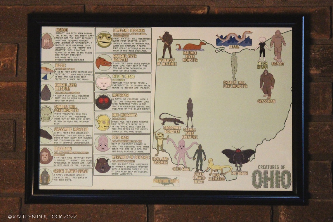 Ohio Art Print: Cryptids and Creatures of Ohio - Etsy