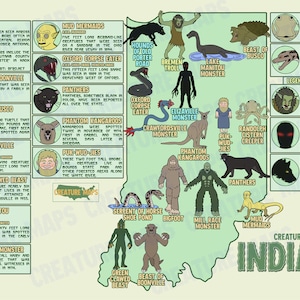 Indiana Art Print: Cryptids and Creatures of Indiana - Etsy