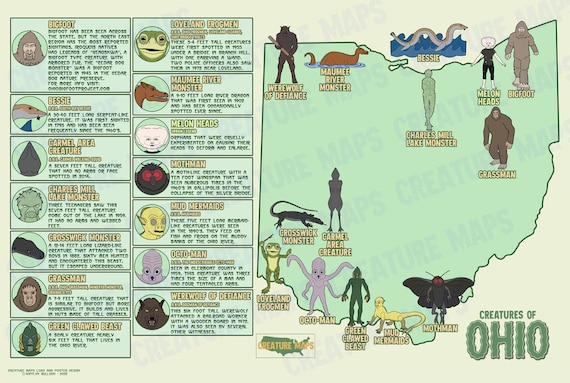 Ohio Art Print: Cryptids and Creatures of Ohio - Etsy Ireland